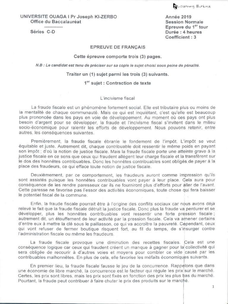 BAC2019 D C Francais | PDF