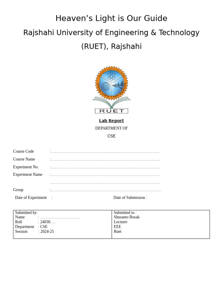 RUET CSE Lab Report Template | PDF