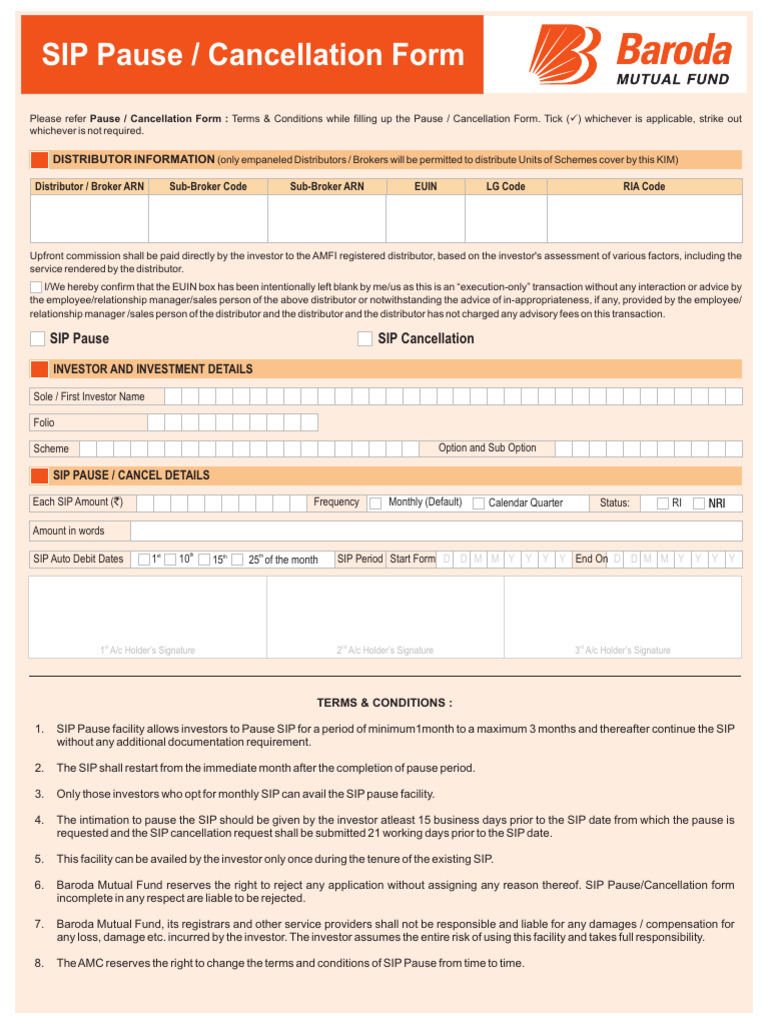 SIP Pause and Cancellation Form Guide | PDF | Financial Services