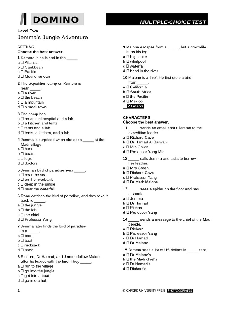 Jemma's Jungle Adventure Quiz | PDF