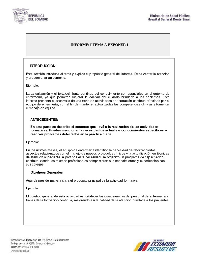 Informe de Charla Educativa Ejemplo | PDF | Enfermería | Educación continua
