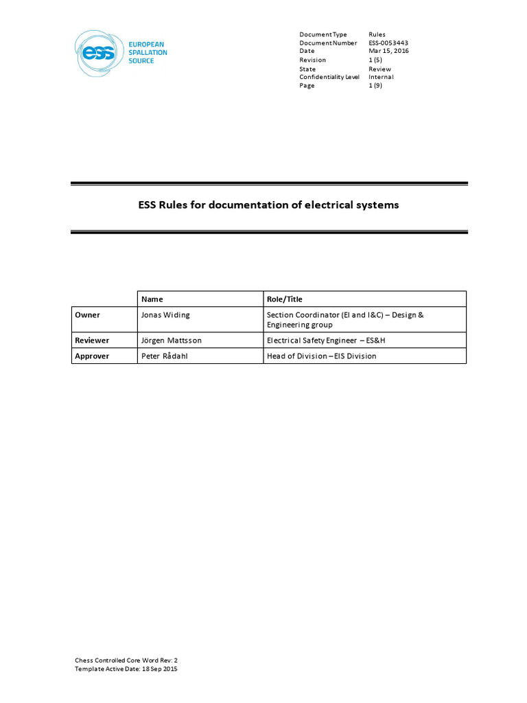 ESS-0053443 ESS Rules For Documentation of Electrical Systems | PDF | Documentation | Computing