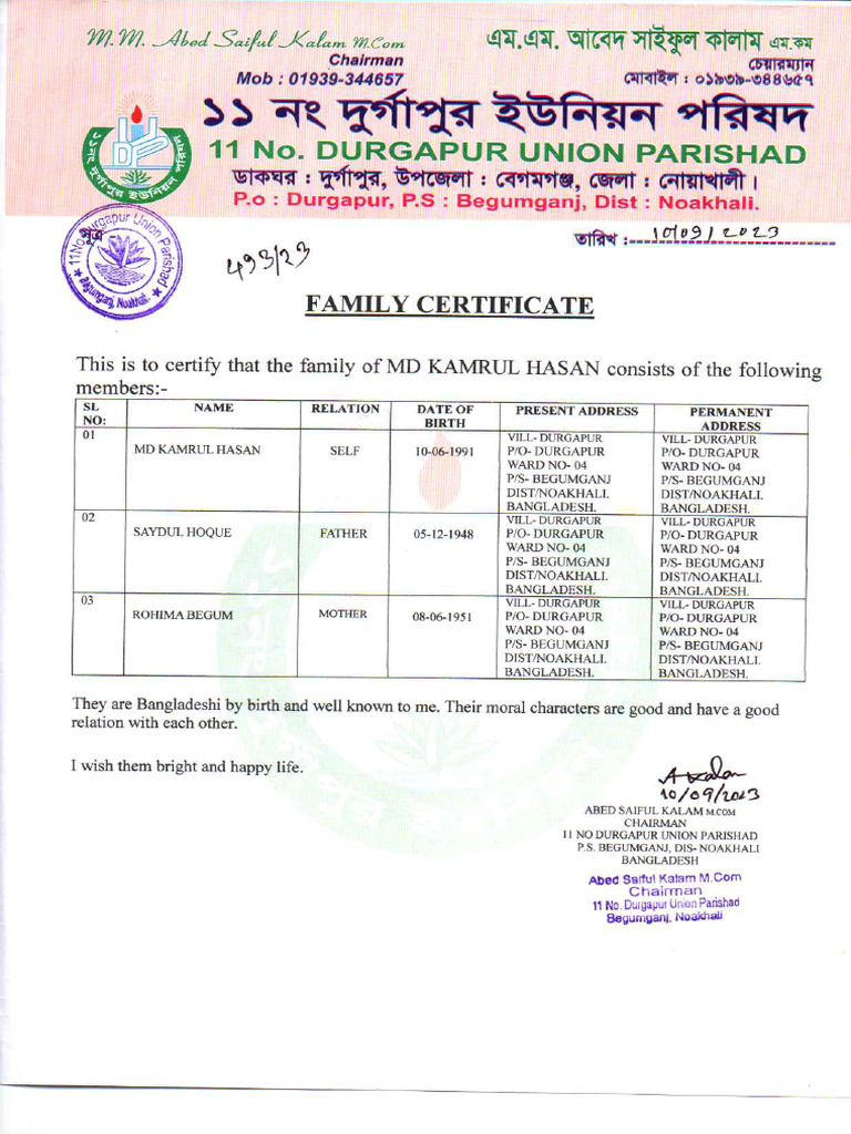 Family Certificate | PDF