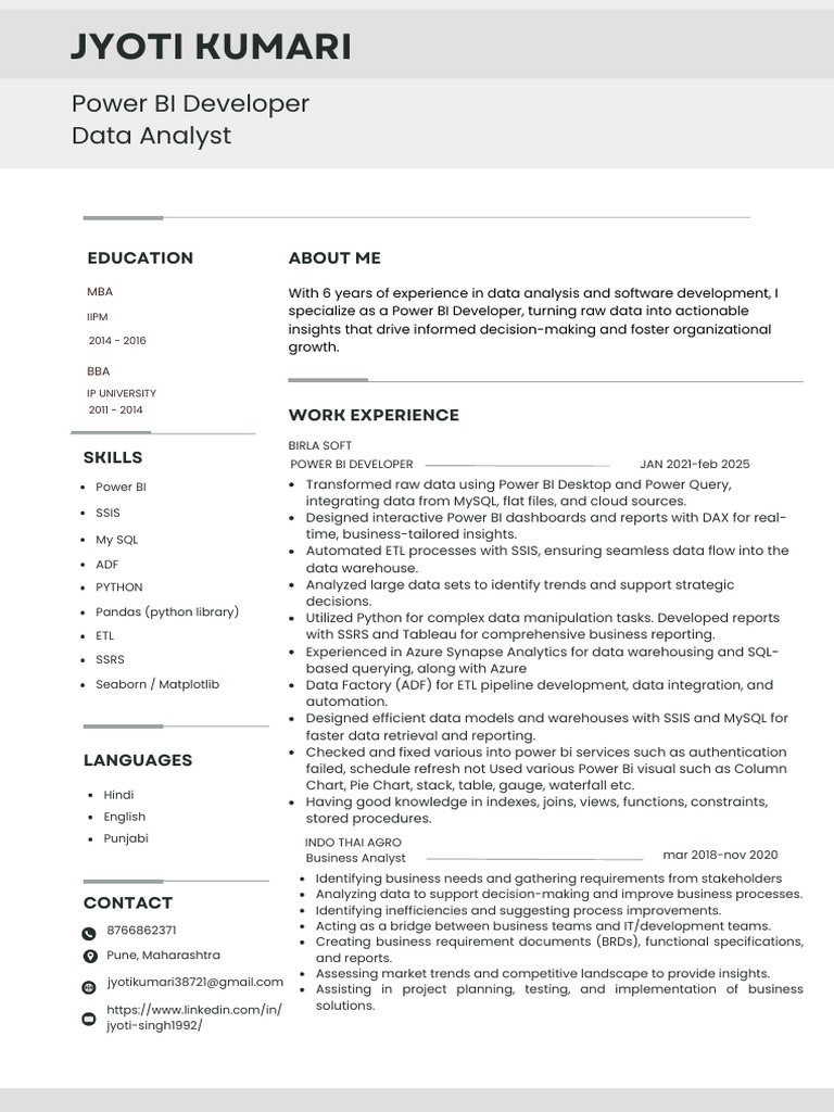 Jyoti Kumari Resume | PDF | Databases | Data