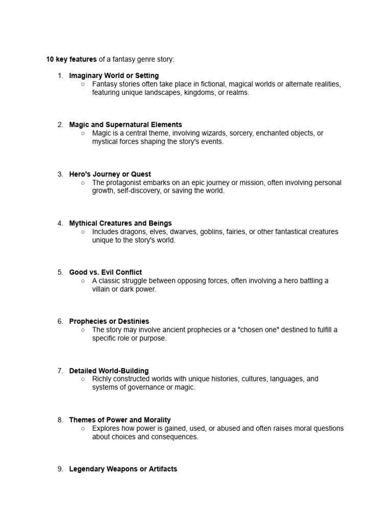 Features of A Fantasy Genre Story | PDF