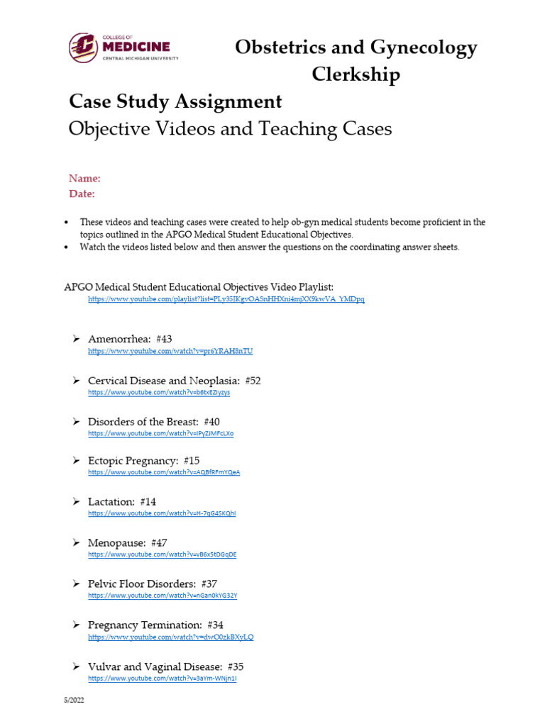 Ob-Gyn Clerkship Case Study Guide | PDF | Cervical Cancer | Pregnancy