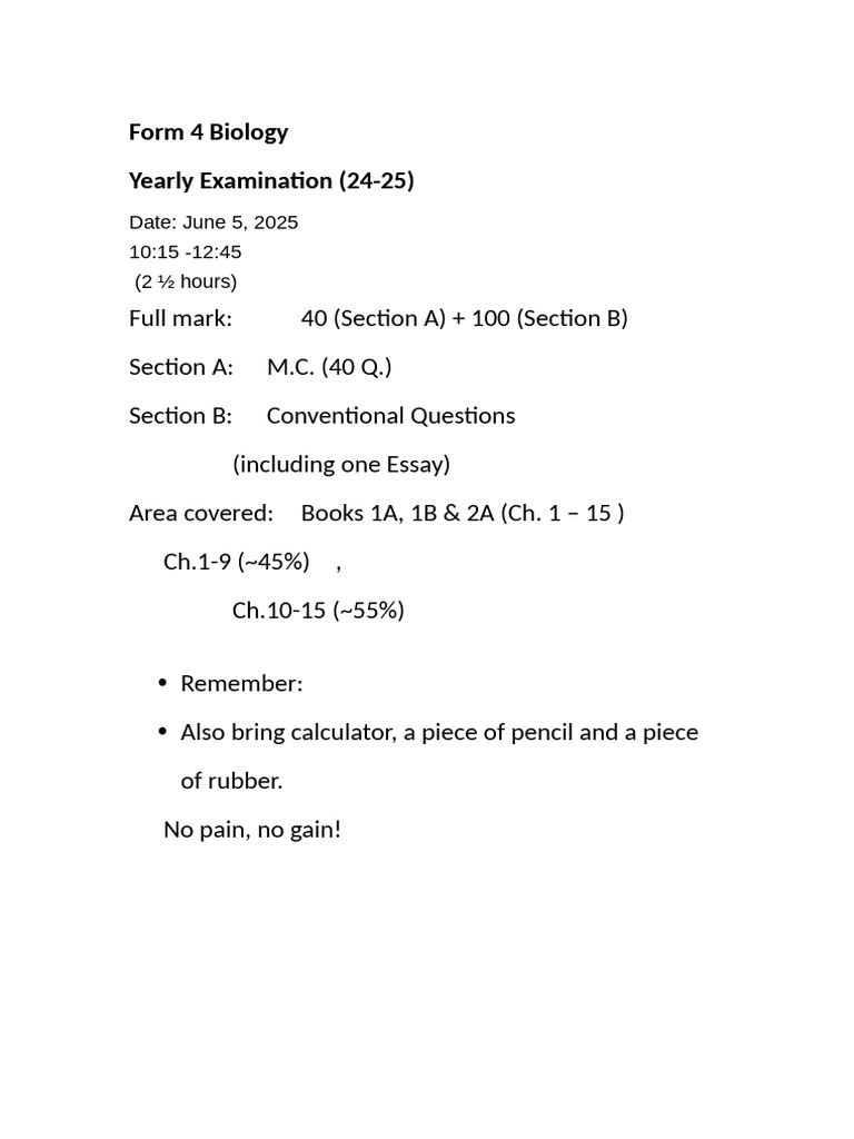 Form 4 Exam Notice (24-25) | PDF