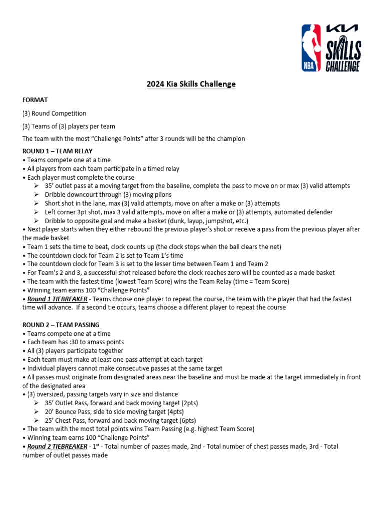 2024 Kia Skills Challenge | PDF | Team Sports | Sports Rules And ...