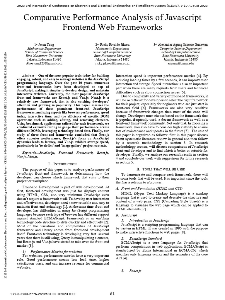 Comparative Performance Analysis of Javascript Frontend Web Frameworks | PDF | Java Script ...