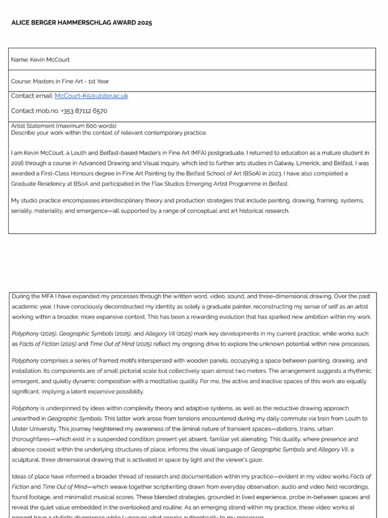 Kevin McCourt - ABH Award - Application & Portfolio | PDF