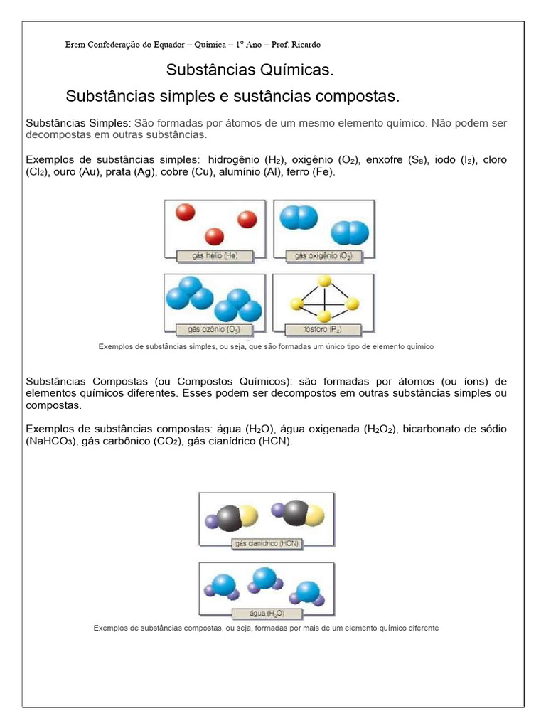 Material 1 Ano Quimica Subs Simples Composta Ok | PDF
