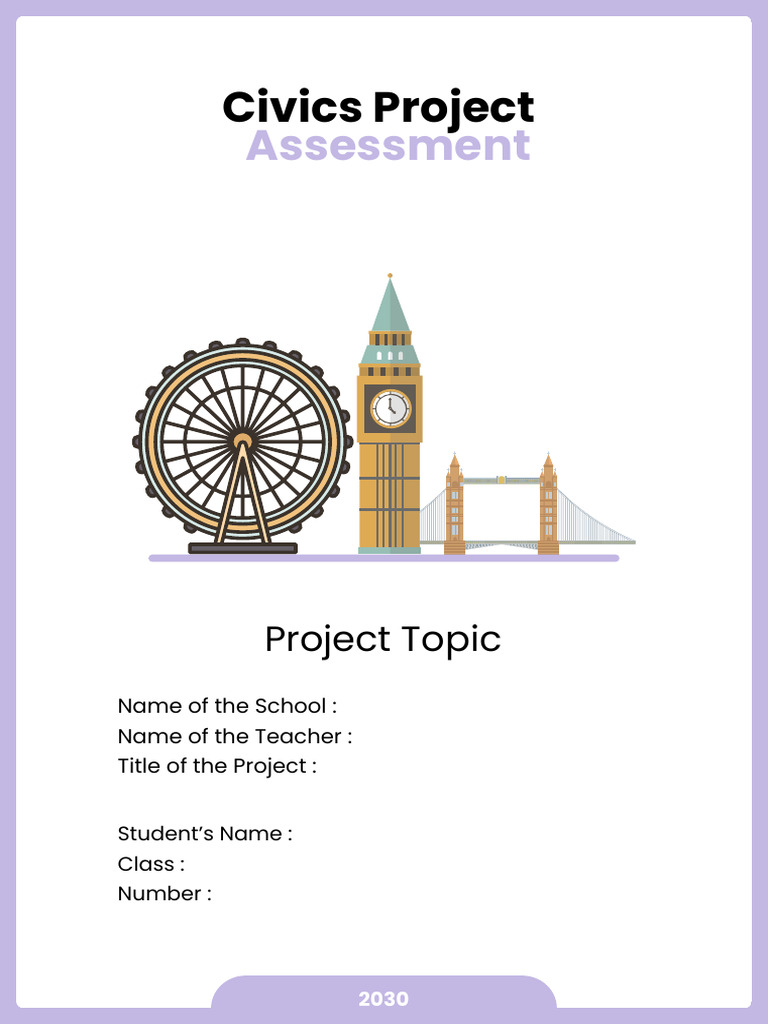 English Project Assessment Cover Page Document in White Purple Fun ...