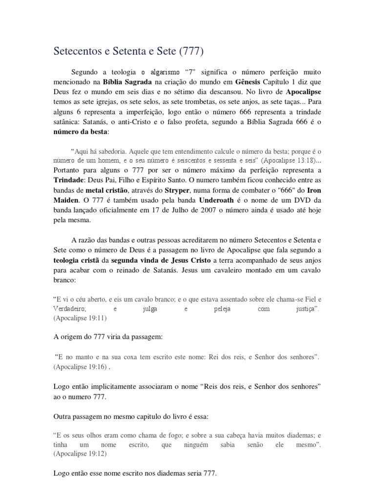 Setecentos e Setenta e Sete - 777 ( O Número de Deus) | Número da Besta ...