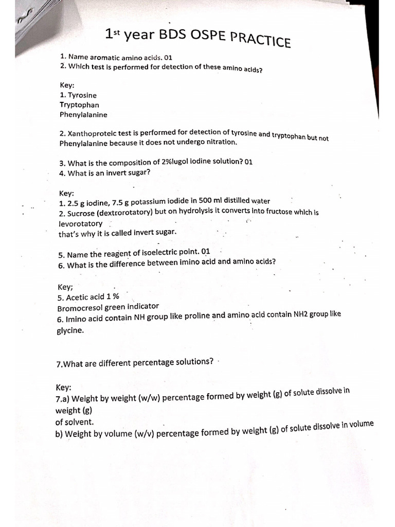 1st Year BDS Ospe Biochem | PDF