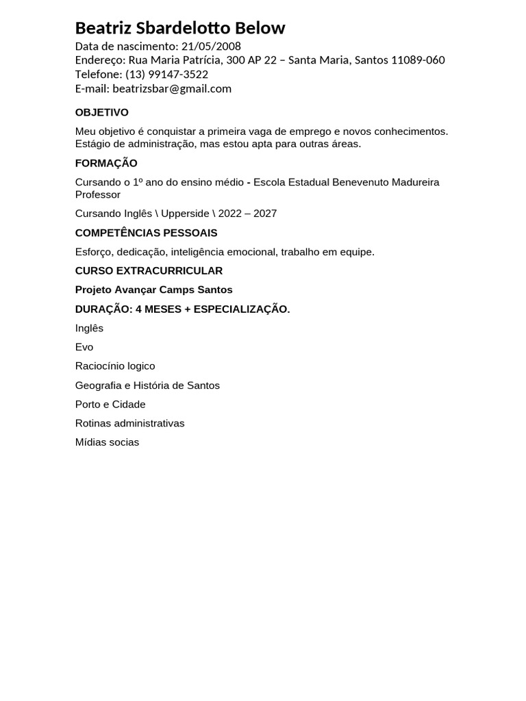 currículo beatriz | PDF