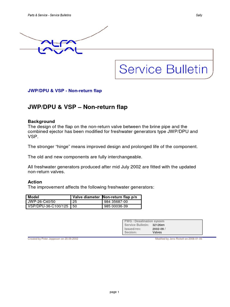 JWP DPU Non-Return Flap | PDF