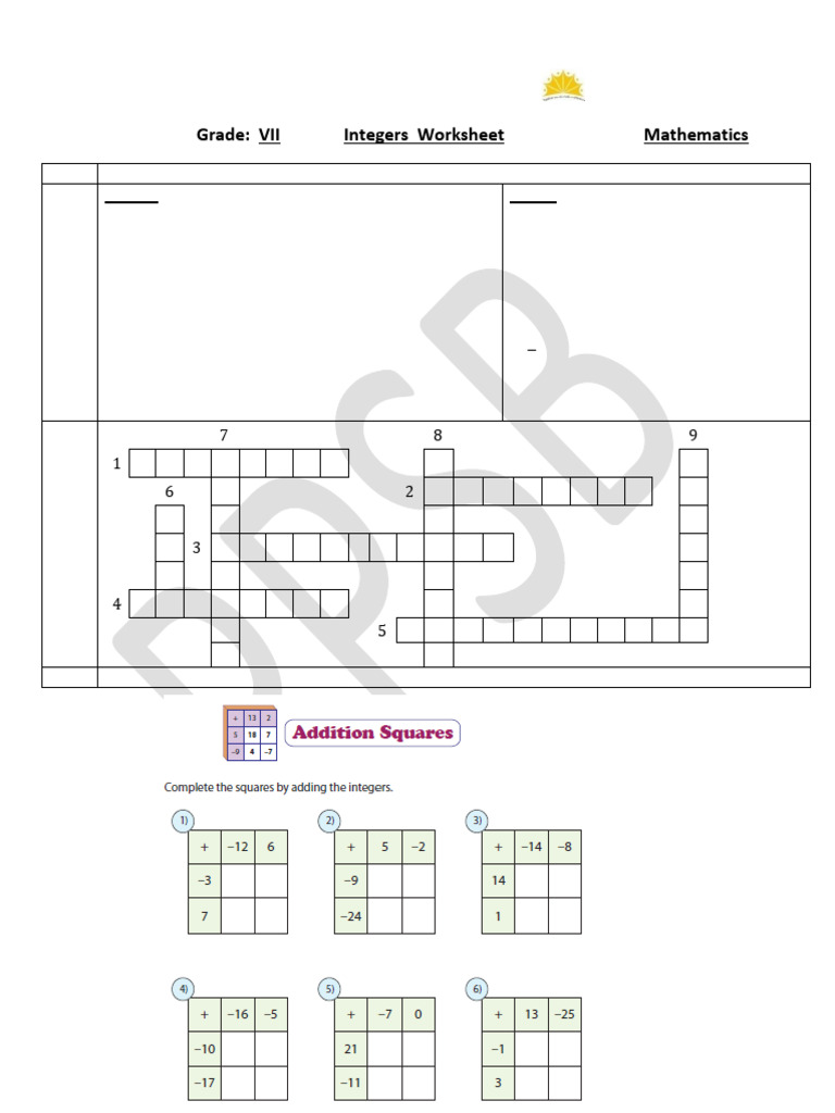 Worksheet Integers | PDF