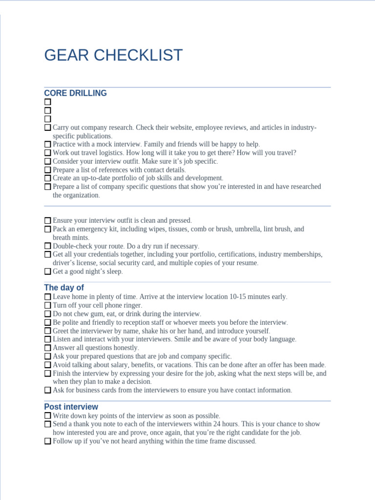 Gear Checklist Template | PDF