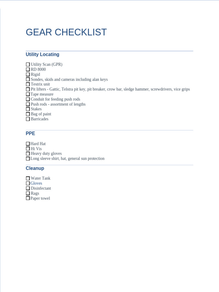 Utility Locating Gear Checklist | PDF