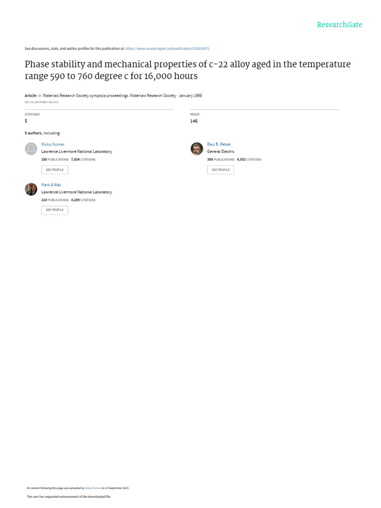 Rebak - Phase Stability and Mechanical Properties of C-22 | PDF | Ductility | Transmission ...