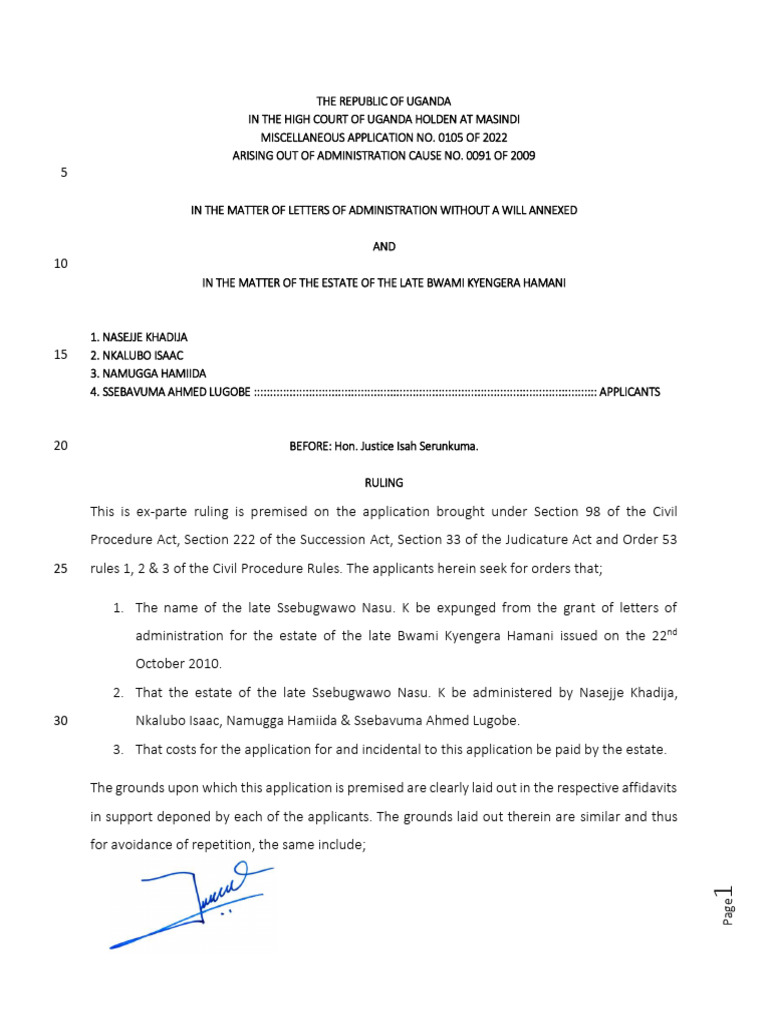 In The Matter of An Application For Letters of Administration Without A ...