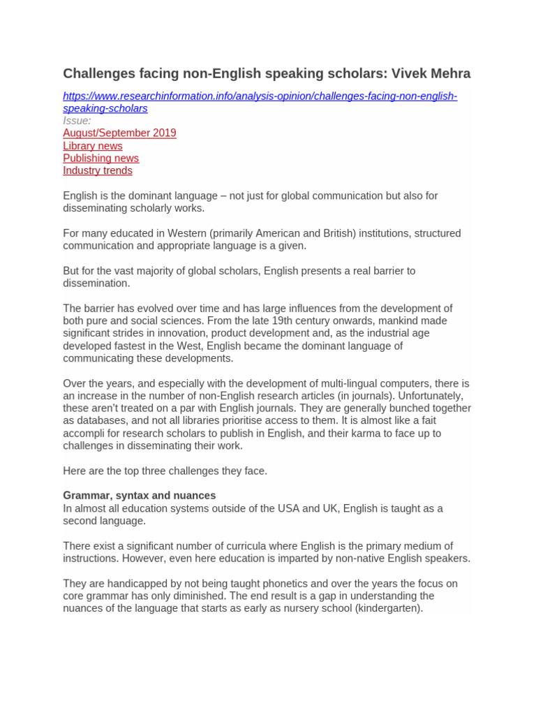 Challenges Facing Non English Speakers | PDF | English Language | Syntax
