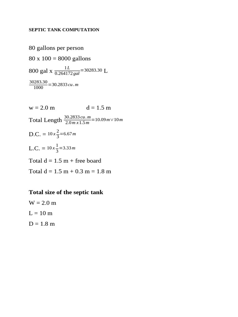Septic Tank Computation | PDF