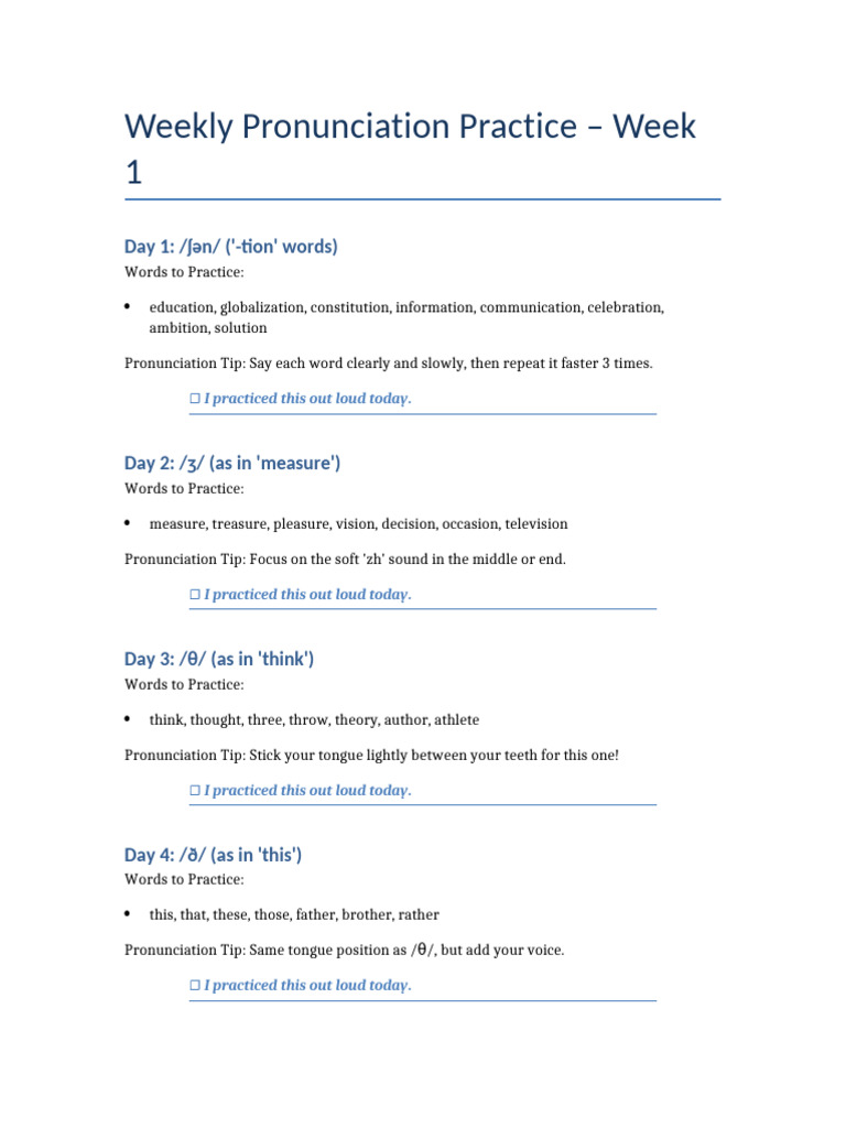 Weekly Pronunciation Practice Guide | PDF