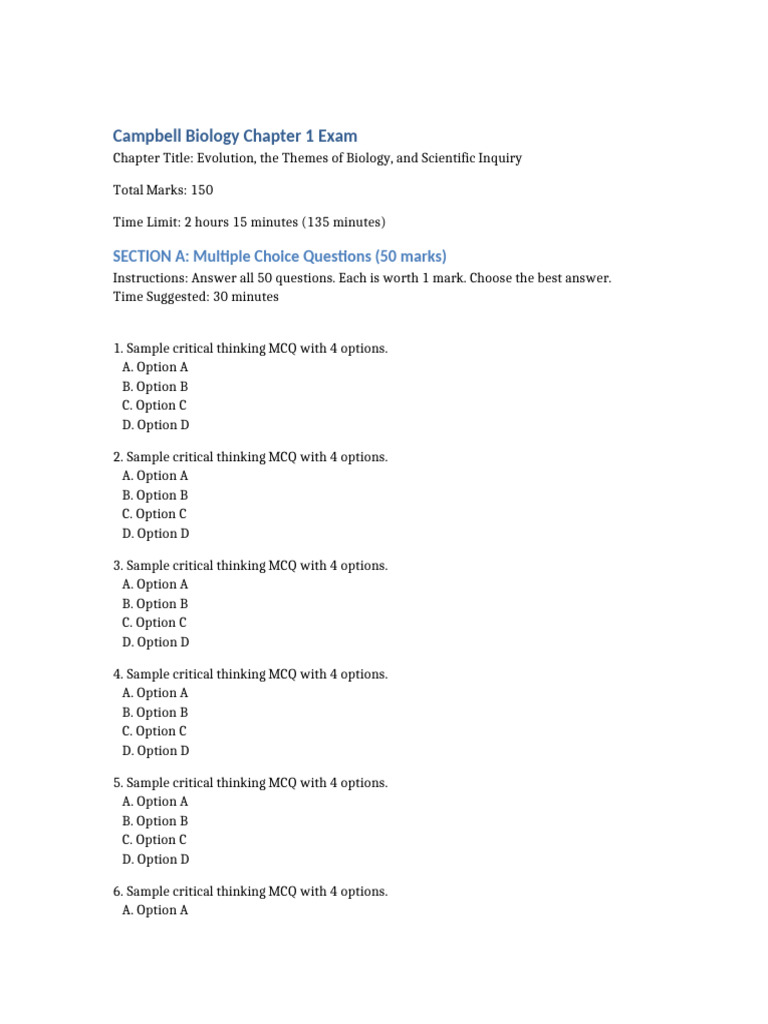 Chapter 1 Exam: Evolution & Inquiry | PDF | Biology | Evolution