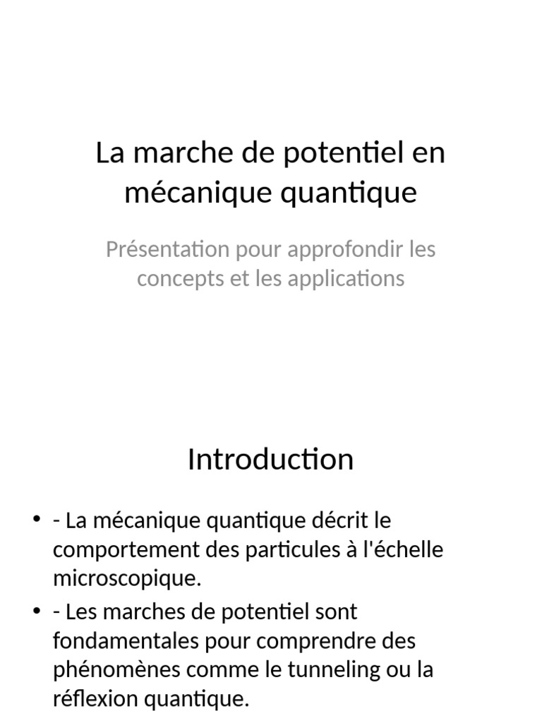 Marche de potentiel en mécanique quantique | PDF | Mécanique quantique ...