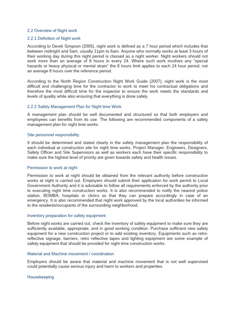 Night Work Safety Measures | PDF | Risk | Risk Management
