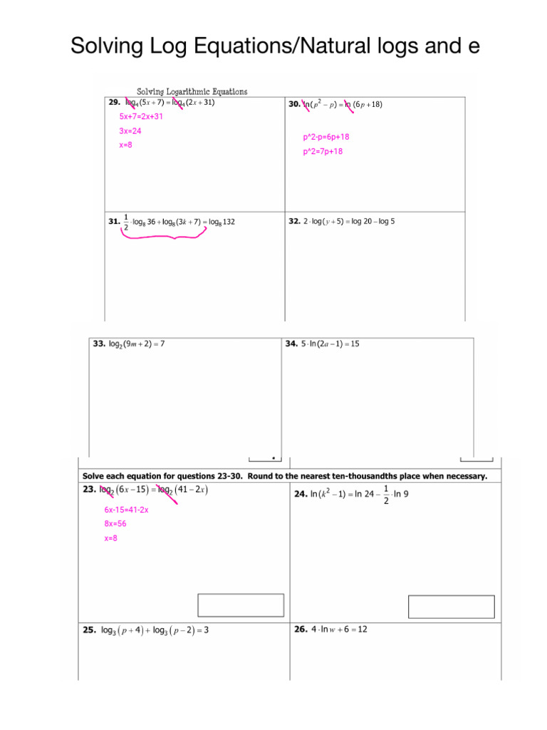 Kami Export - Sydney Atherton - Solving Log Equations, Natural Logs and e | PDF
