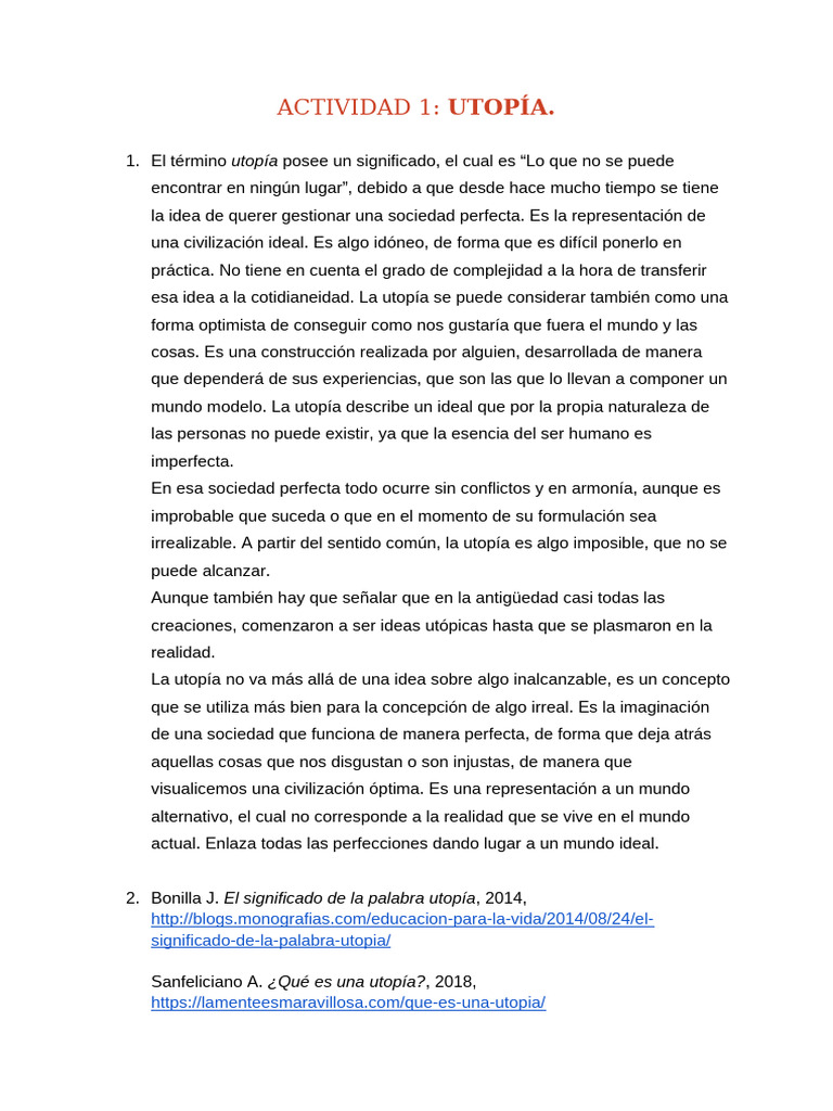 Actividad 1 - Utopía | PDF | utopía