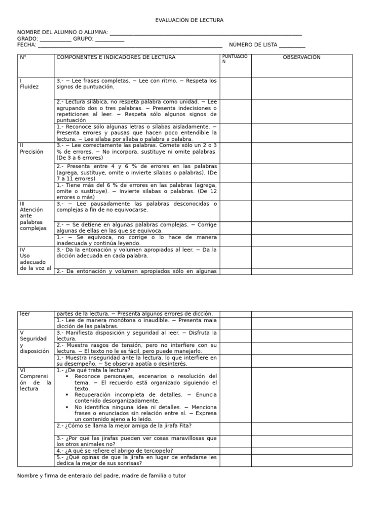 Evaluación de Fluidez y Comprensión Lectora | PDF | Comunicación humana ...