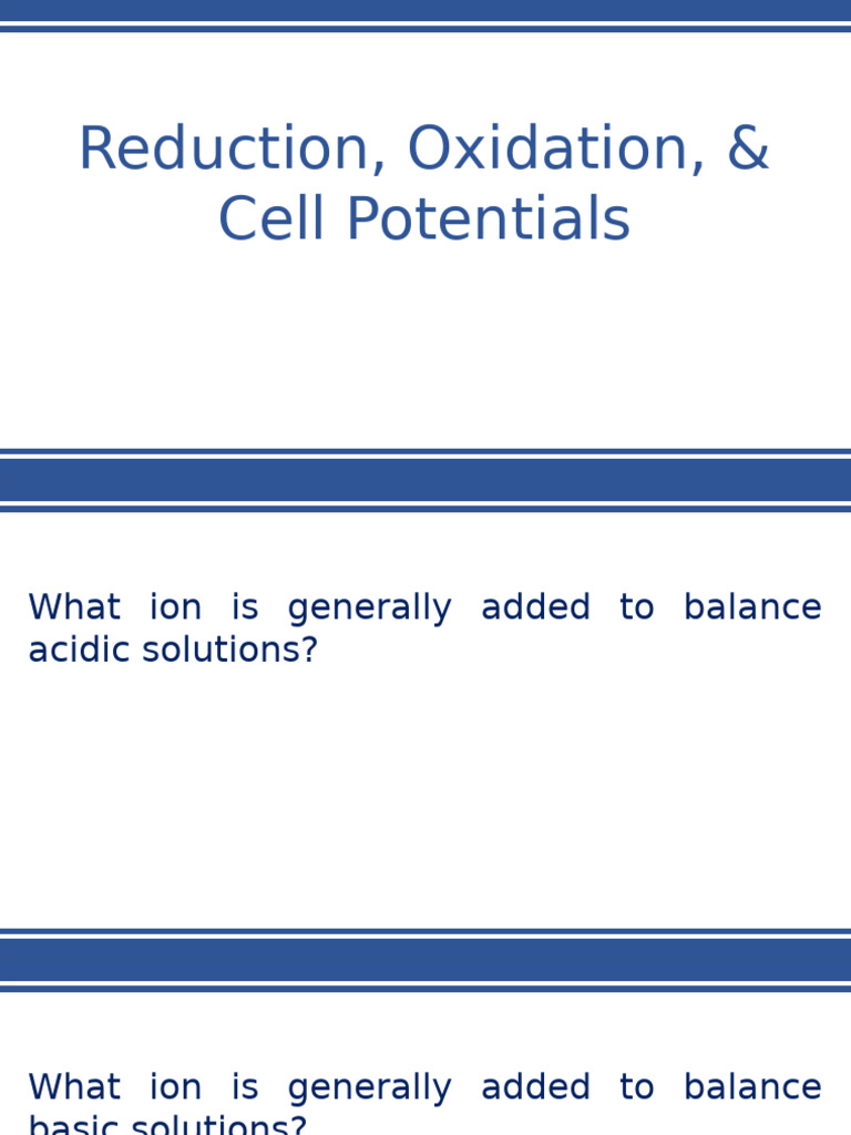 Cell, Reduction, Oxidation Potentials | PDF