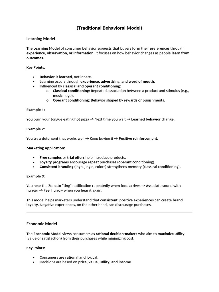 Behavioral Model & Thories | PDF | Behavior | Consumer Behaviour