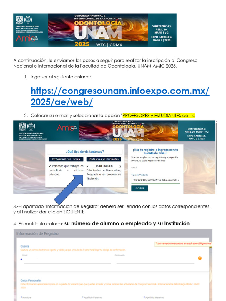 Pasos Inscripcion Unam Amic Mayo 25 | PDF