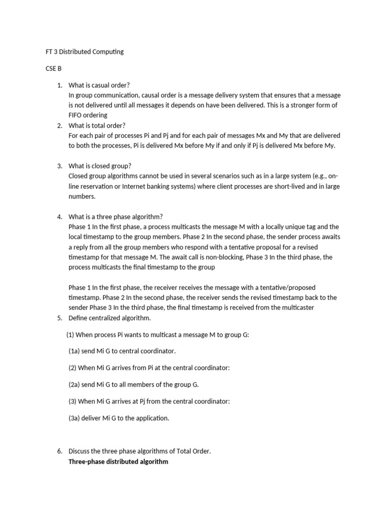 FT 3 Distributed Computing CSE B | PDF | Theoretical Computer Science | Computing