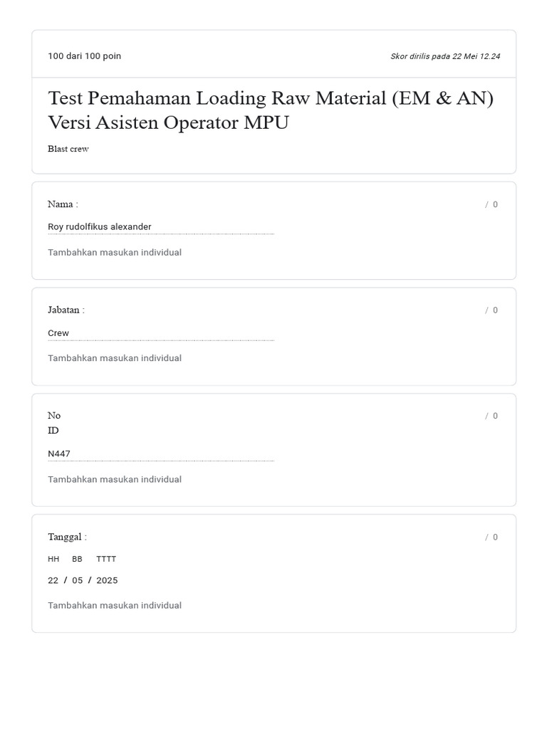 Test Pemahaman Loading Raw Material (EM & An) - Versi Asisten Operator ...