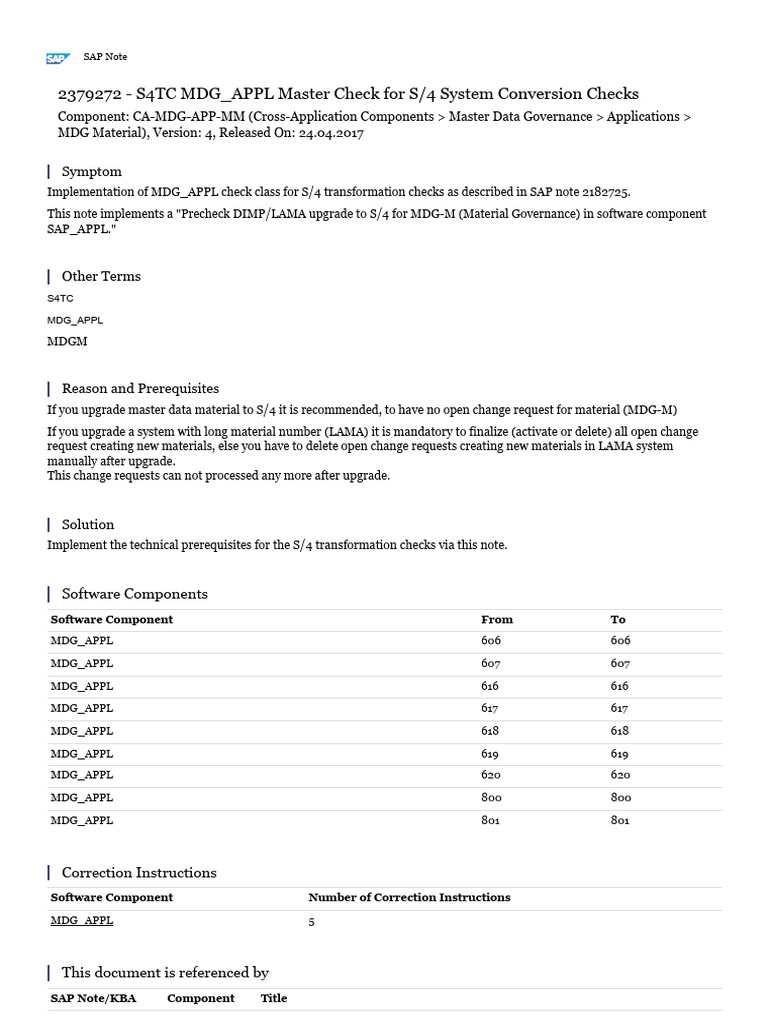 S4TC MDG - APPL Master Check For S4 System Conversion Checks | PDF | Computing | Information ...