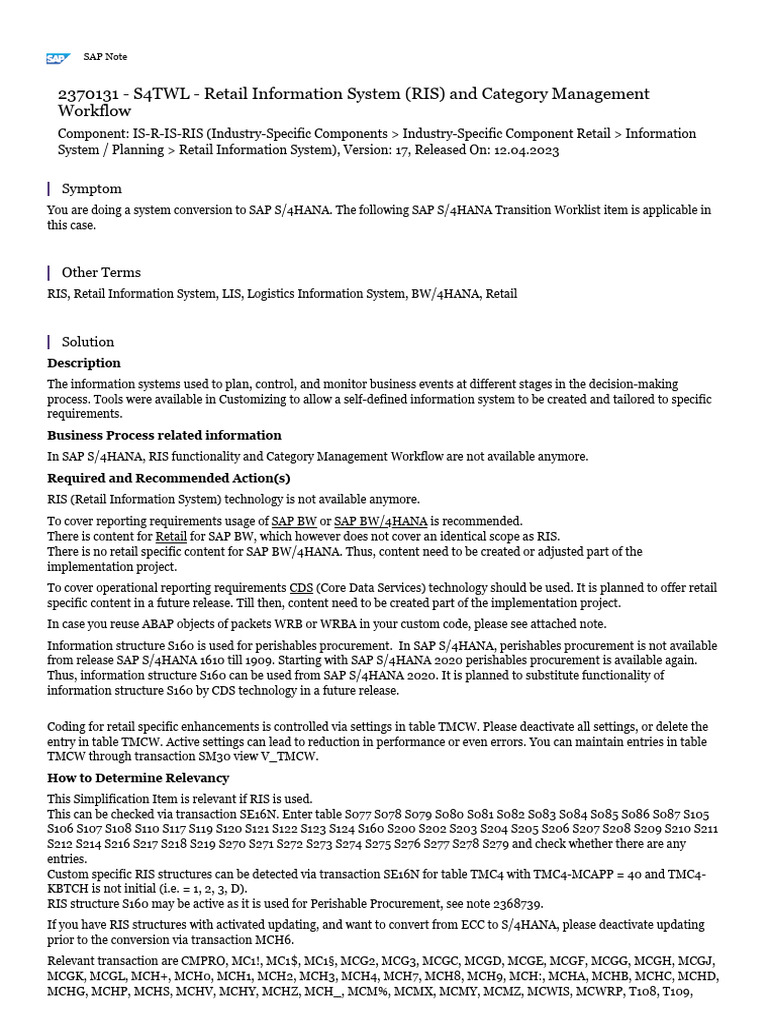 S4TWL - Retail Information System (RIS) and Category Management | PDF | Software Engineering ...