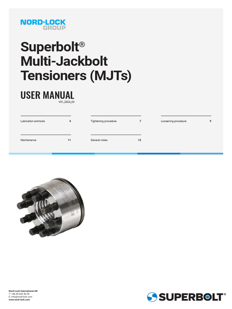 Superbolt Multi Jackbolt Tensioner Manual | PDF | Mechanical Engineering | Manufactured Goods