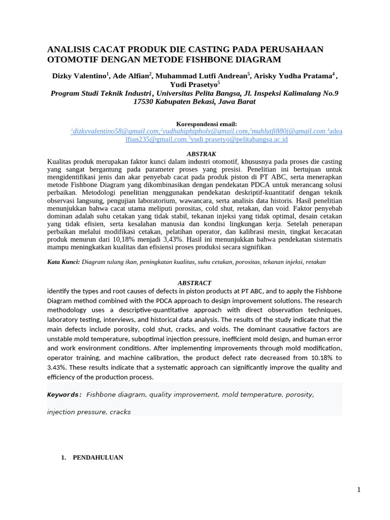 Jurnal Kelompok (Analisis Cacat Produk Die Casting Pada Perusahaan ...