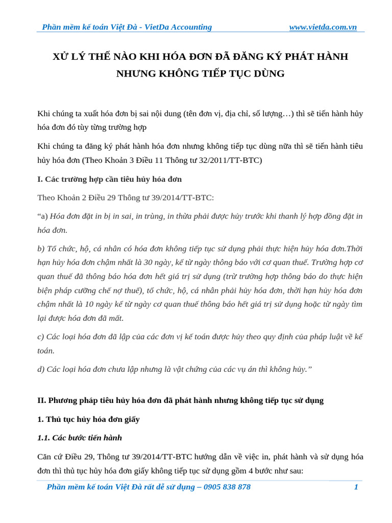 Tiêu H y Hóa Đơn Đã Phát Hành Nhưng Không S D NG | PDF