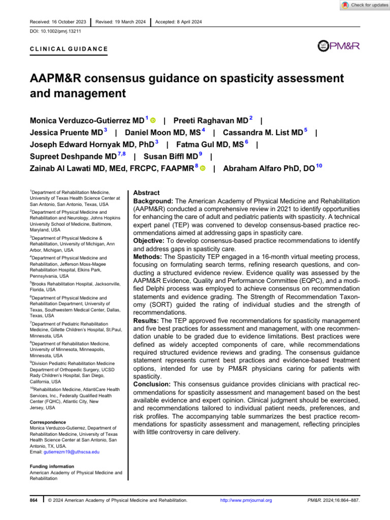 PM R - 2024 - Verduzco Gutierrez - AAPM R Consensus Guidance On Spasticity Assessment and ...