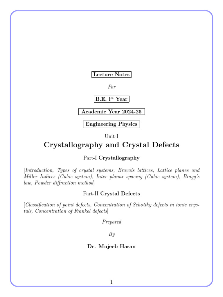 EP UNIT 1 (Crystallography and Crystal Defects) | PDF | Crystal Structure | Crystal