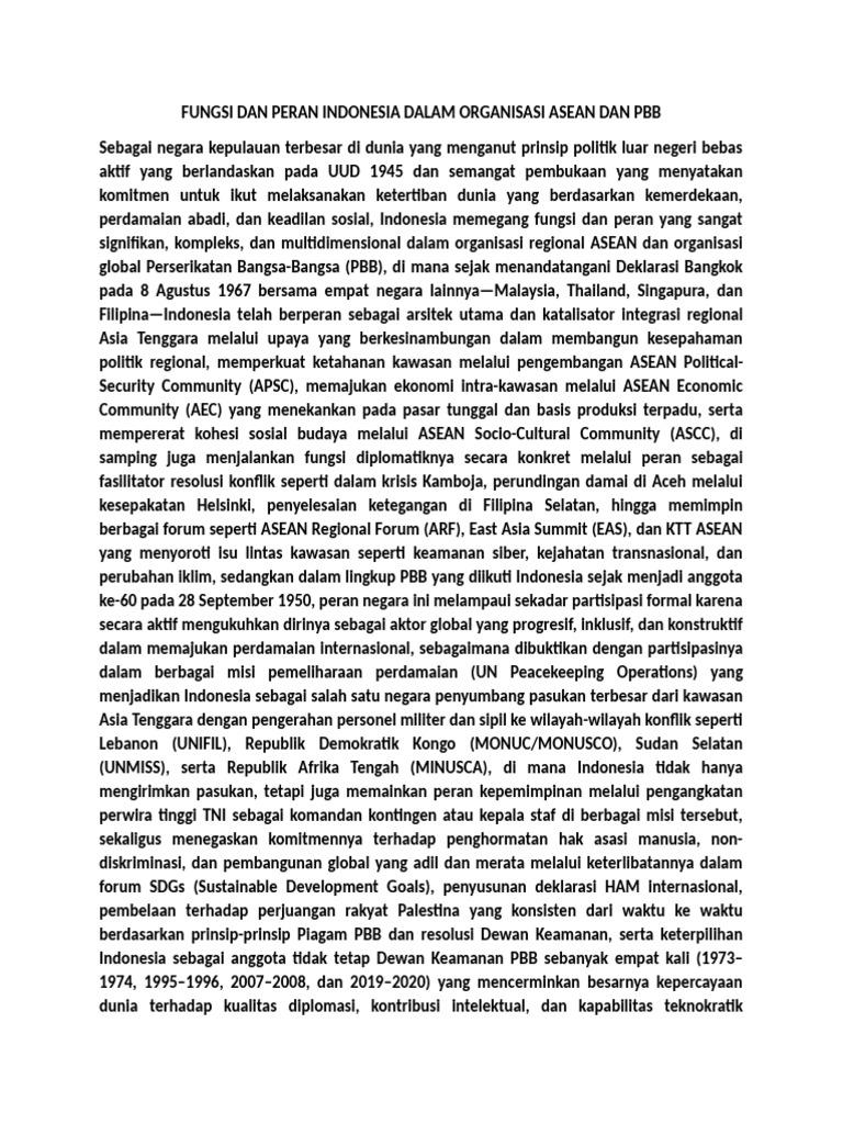 Fungsi Dan Peran Indonesia Dalam Organisasi Asean Dan PBB (Valen) | PDF