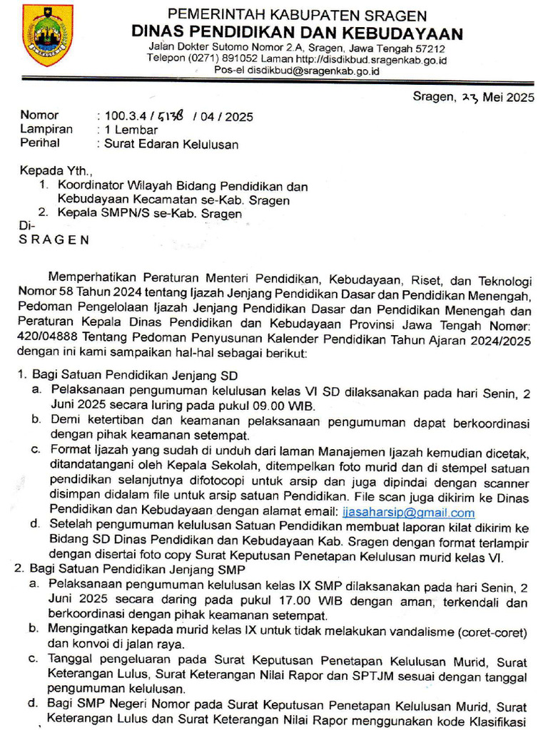 Surat Edaran Kelulusan 2025 | PDF