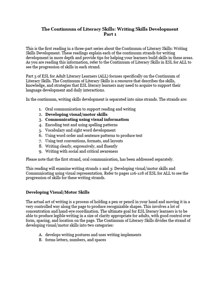 M3.7 The Continuum of Literacy Skills Writing Skills Development Part 1 ...