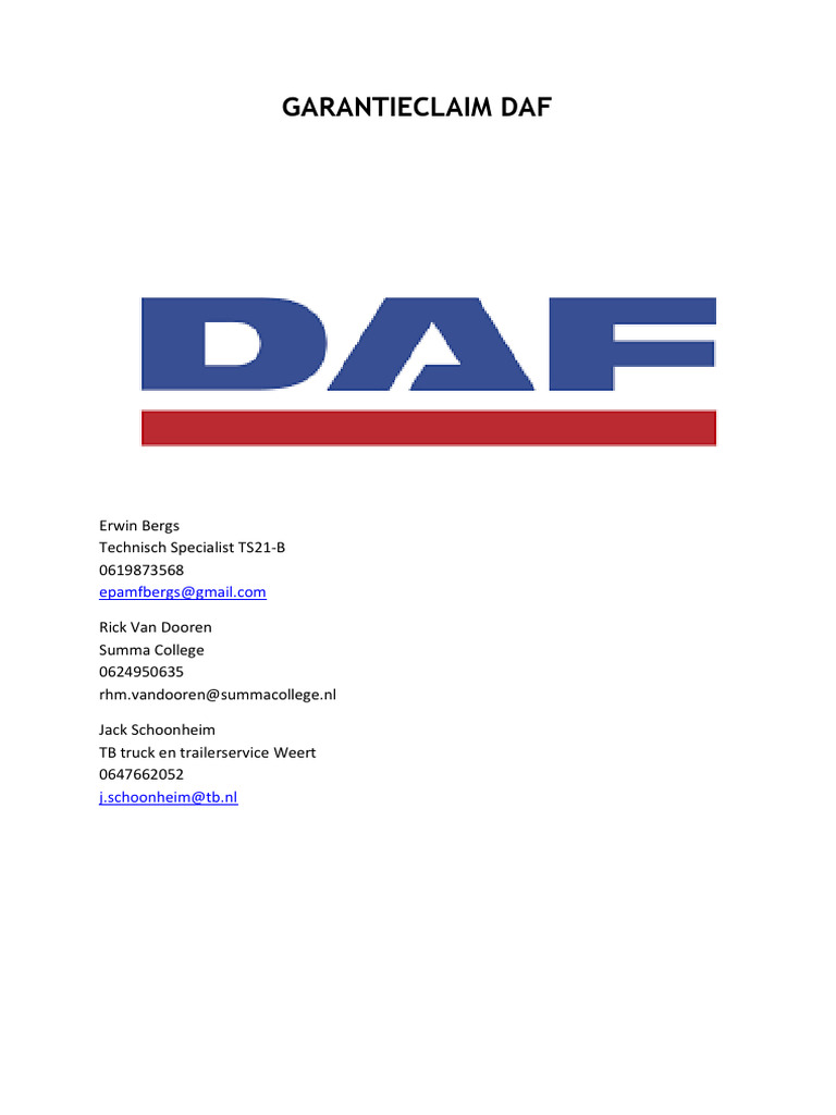 Garantieclaim Daf | PDF